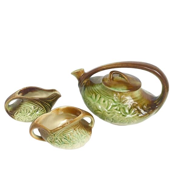 Mccoy | Dining | Vintage Mccoy Green Brown Daisy Green Creamer Sugar ...
